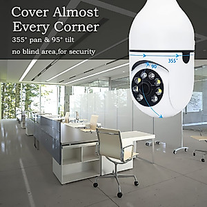 Light Bulb Security Camera Outdoor Wireless WiFi, 2.4G Wireless WiFi Lightbulb Cameras, Pan and Tilt to Surveillance Every Details for Indoor, with 2-Way Audio, Motion Detection, Color Night Version