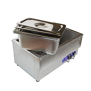 INTSUPERMAI Electric Commercial Food Soup Warmer Canteen Buffet Steam Heater Stainless Steel 110V 1500W 1/3GN x3 Pans 12x5.5x6inch Pan