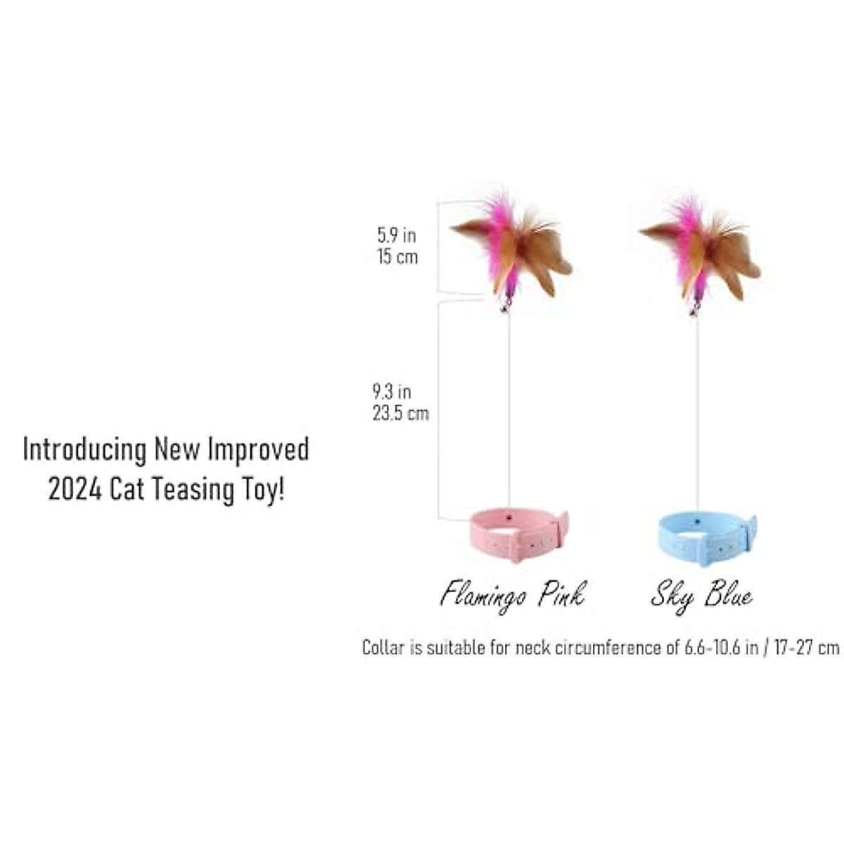 KOTYA Cat Teasing Wand Silicone Collar Hands Free Toy with Bell and Feathers (Sky Blue)