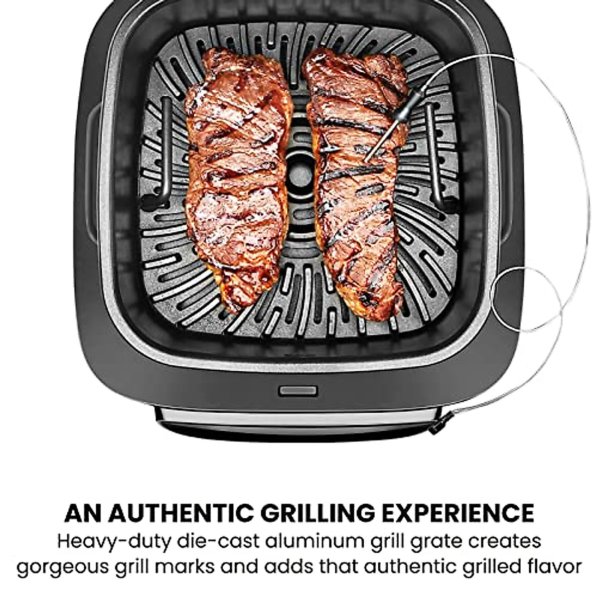 Chefman Electric Indoor Air Fryer + Grill Does It All, Countertop-Size 5-in-1 Unit Can Air Fry, Grill, Roast, Bake, and Broil, Removable Integrated Probe Thermometer Guarantees Perfect Doneness