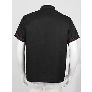 YOOJOO Men's Chef Coat Uniform Short Sleeve Cook Jacket Restaurant Kitchen Work Clothes 03 Large