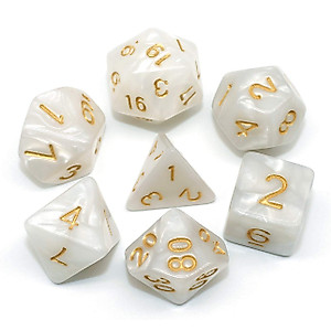 DND Dice Set Pearl White RPG 7-Die Dice Set Fit Dungeons and Dragons(D&D) Pathfinder MTG Role Playing Games Polyhedral Dice with Dice Pouch