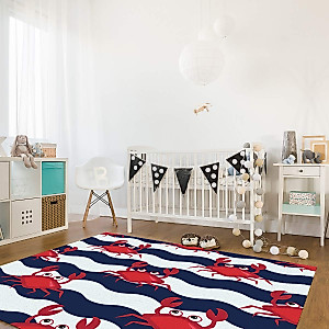 Big buy store Indoor Area Rugs Red Crab Non-Slip Rectangular Carpet Blue Chevron Zig Zag Soft Floor Mat for Living Room Bedroom Kids Room Kitchen Home Decor -2'x3'