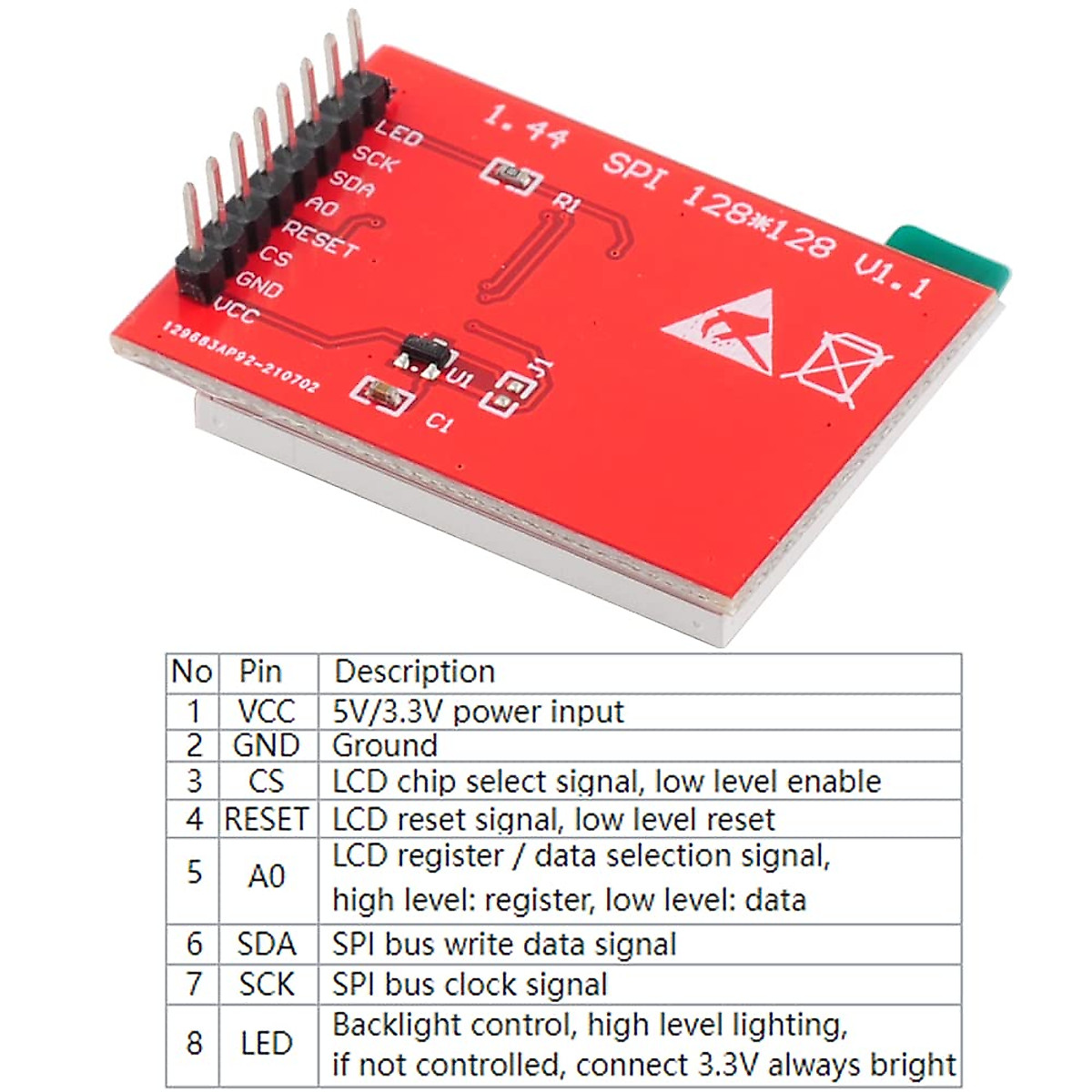 DIYmalls 1.44" TFT LCD Display Screen Module 3.3V RGB 65K 128x128 4-Wire SPI ST7735S for Arduino U NO Mega-2560