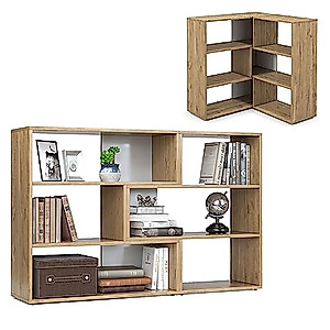 Tangkula 6 Cubes Bookcase, 2-Piece Separable Floor Standing Open Horizontal Bookshelf, Multifunctional Display Storage Shelf Room Organizer for Living Room Study Office, 52 x 12 x 33 Inch (Yellow-Oak)
