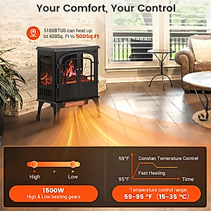 WARMTOO Electric Fireplace Freestanding Fireplace Stove 24 Inch PTC Heater with Realistic Flame,Remote Control, Timer, 5 Brightness Adjustments, Over Heating Protection