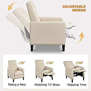 Yaheetech Fabric Recliner Chair Mid-Century Modern Recliner Adjustable Single Recliner Sofa with Thicker Seat Cushion Tufted Upholstered Sofa with Pocket Spring for Living Room Bedroo Beige