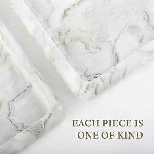 Koville African Natural Marble Perfume Tray Vanity Tray for Dresser Tops, 14"x8.5" Serving Trays for Party Buffet, Stone Tray for Bathroom Counter Decorative Trays for Decor (Bianco Palomino)