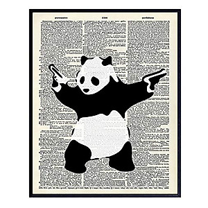 Banksy Shooting Panda Poster - 8x10 Graffiti Wall Art, Home Decor, Decoration - Cool Urban Street Art for Bedroom, Apartment, Living Room - Gift for Men, Boys, Teens, Guns or Firearms Fans -UNFRAMED