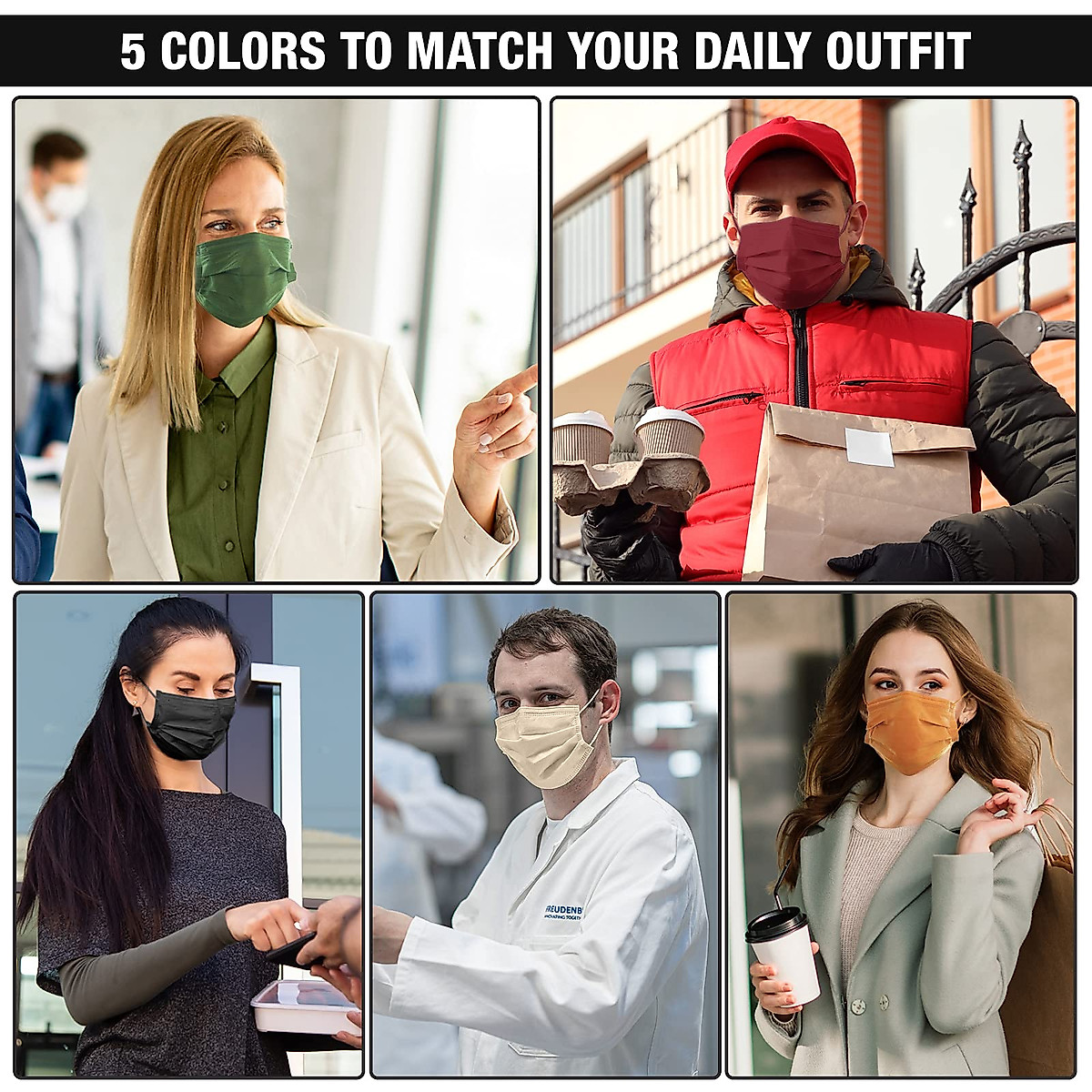 FriCARE Disposable Individually Wrapped Face Masks 4 Ply 50PCS, Colorful Breathable Safety Mask for Adults Women Man