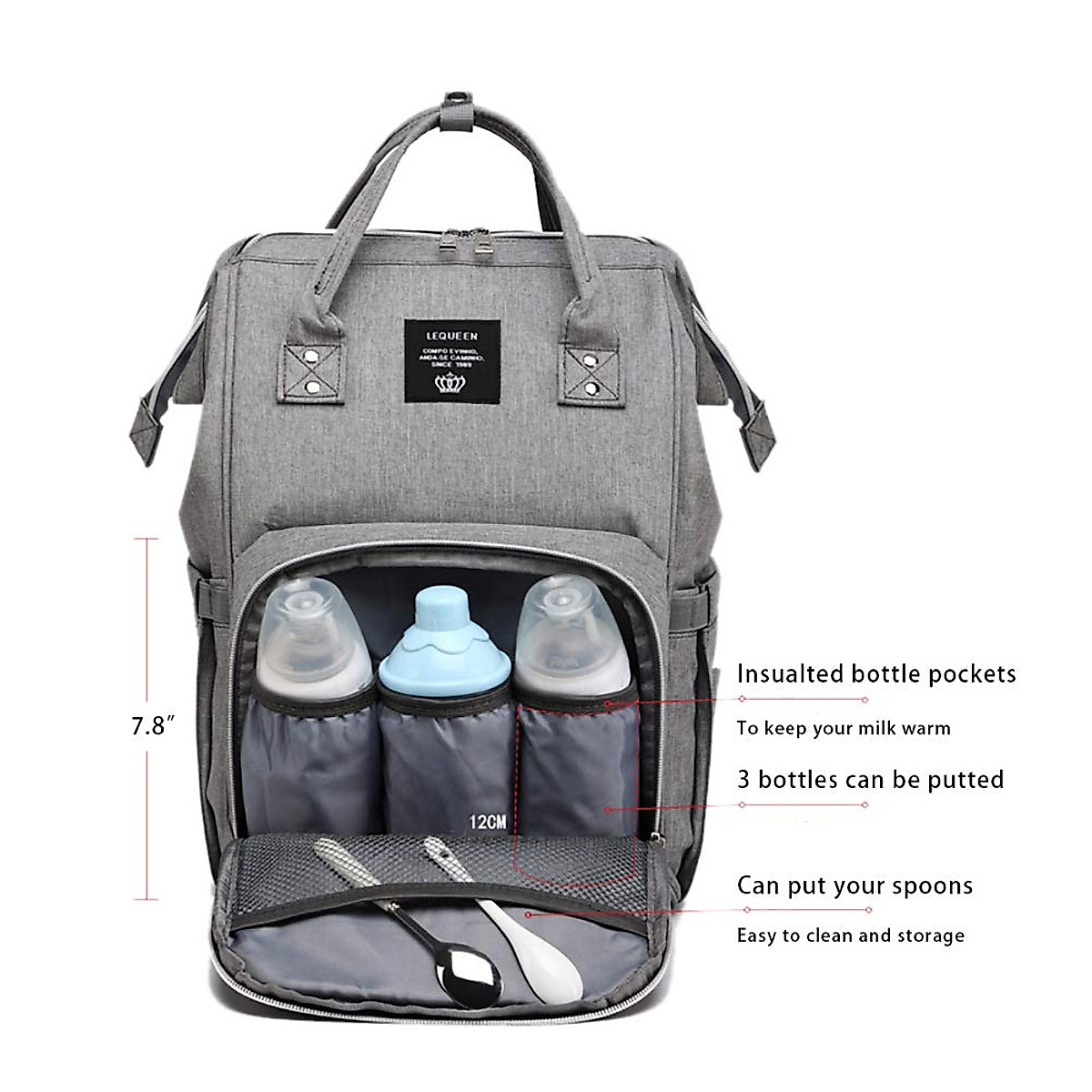 Starte Baby Diaper Bag Backpack with USB Charging Port &Stroller Hooks Travel Back Pack,Light Grey