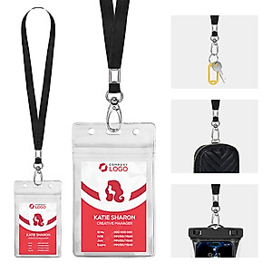 ID Badge Holder with Lanyard,20 Sets Clear Waterproof Id Card Holder with Colorful Cruise Lanyards for Id Badges Cards