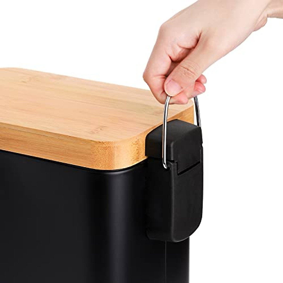 Peohud 1.3 Gallon Step Trash Can with Soft Close Lid, Bathroom Garbage Can with Removable Liner Bucket and Handle for Kitchen, Bedroom, Craft Room, Office, RV, Black