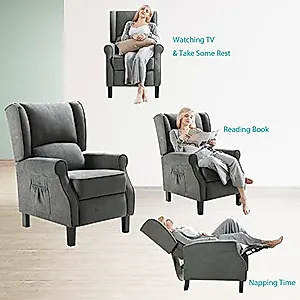 LEISLAND Wingback Recliner Chair for Living Room Fabric Lazyboy Push Back Chair with Heat and Massage, Tufted Armchair with Padded Seat,Grey(Set of 2)