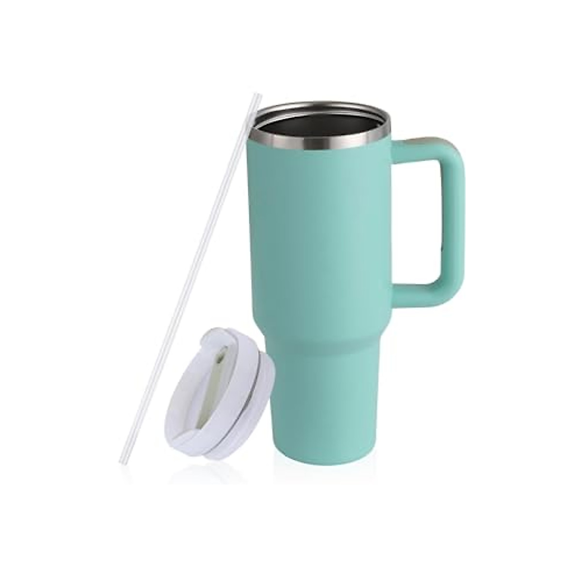 40 OZ INSULATED QUENCHER TUMBLER WITH HANDLE AND STRAW, DOUBLE WALL STAINLESS STEEL WITH 3-IN-1 LID, 100% LEAK-PROOF THERMOS, WATER BOTTLE, TRAVEL COFFEE MUG FOR CAR CUP HOLDER (OCEAN MINT)
