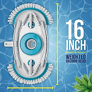 U.S. Pool Supply 16" Weighted Pool Vacuum Head with Nylon Side Bristles, Swivel Hose Connection, EZ Clip Handle - Connect 1-1/4", 1-1/2" Hose - Scrub Clean, Remove Debris - Safe for Vinyl Lined Pools