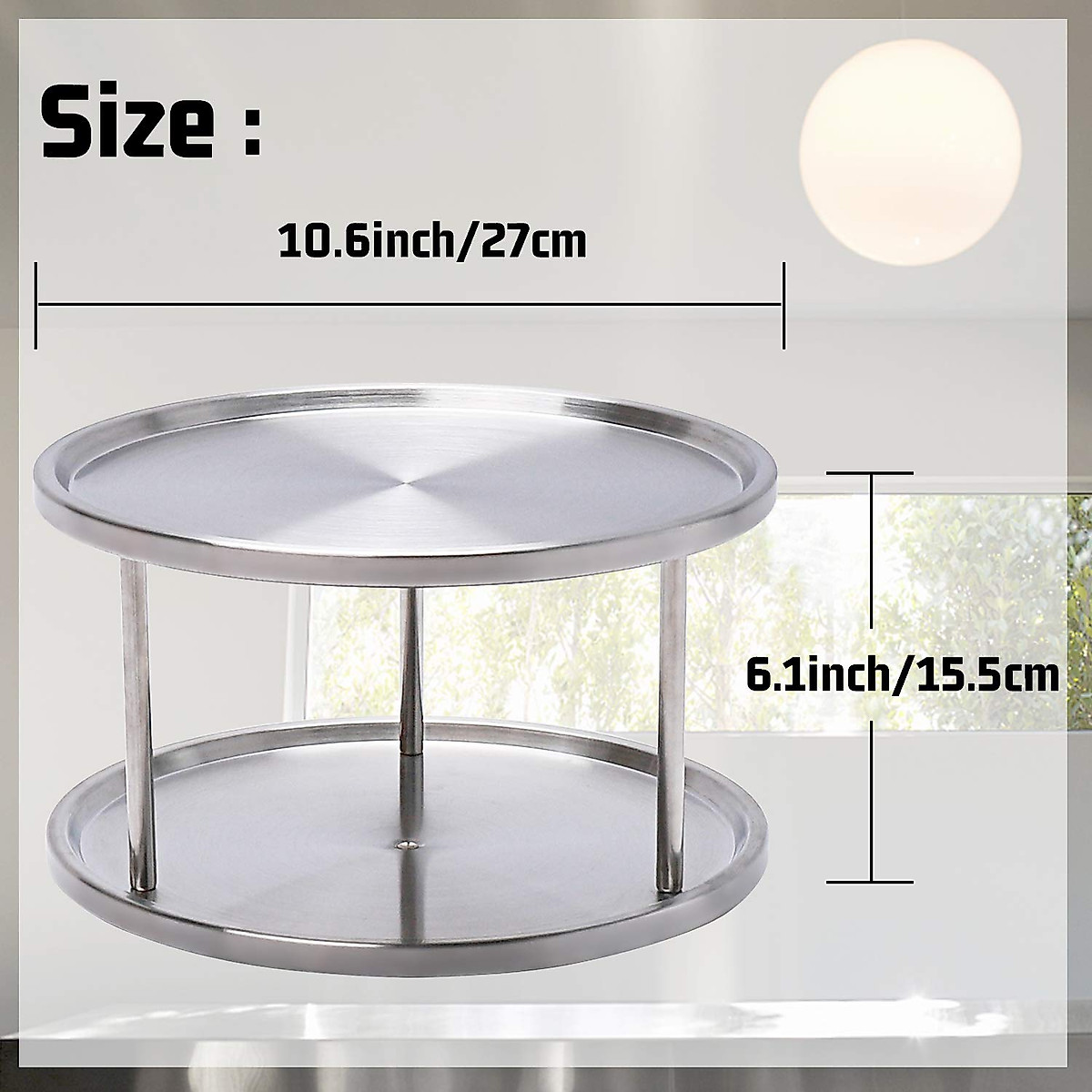 2 Tier Lazy Susan Turntable Organizer,Stainless Steel 360 Degree Turntable Pantry cabinet Turning Table Spice Rack Organizer Tray for Kitchen Bathroom Bedroom Parlor