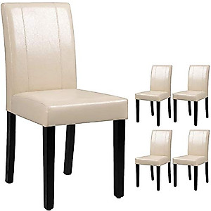VICTONE Dining Chairs PU Leather Modern Urban Style Home Kitchen Armless Side Chair with Solid Wood Legs Living Room Chairs Set of 4 (Beige White)