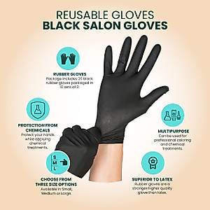 Salon Supply Co Nitrile Gloves - Rubber Hair Dye Gloves - 20 Pack (10 sets of 2) - Reusable Gloves for Hair Coloring - Hair Color Gloves - Black Gloves Disposable Latex-Free Powder-Free (Small)