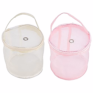 NBEADS 2 Pcs Empty Mesh Yarn Bags, Portable Knitting Bag Organza Storage Cases Tote Bags Crochet Thread Sewing Accessories for Yarn Storage (Pink and Navajo White)
