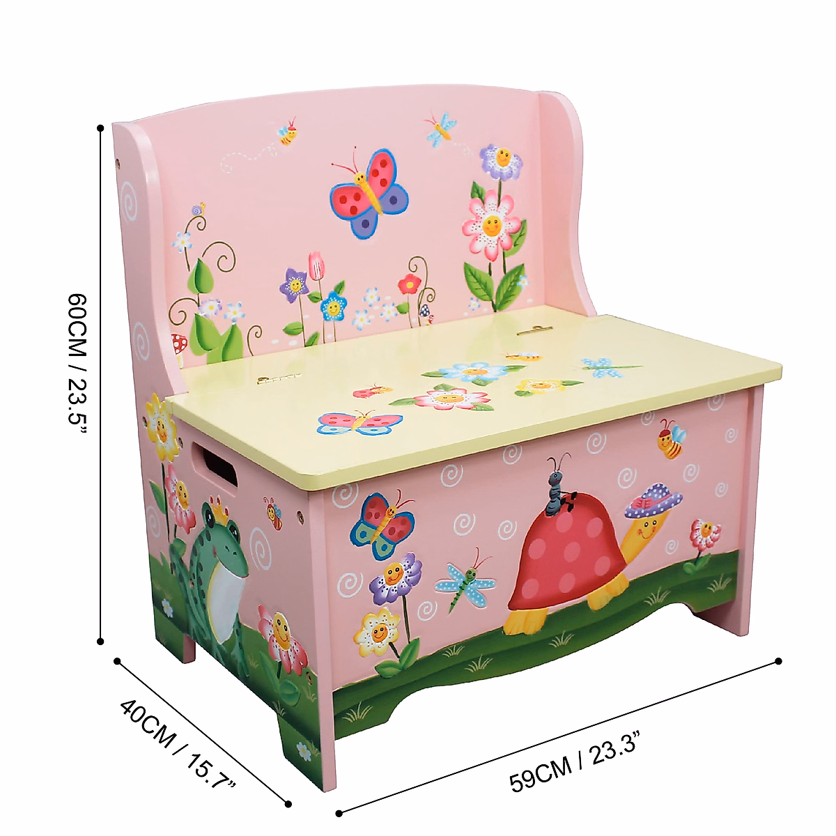 Fantasy Fields Magic Garden Kids Toy Box with Bench Seat, Toy Storage Chest for Kids, Pink