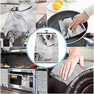 Kitchen Towels Dishcloths Set of 4, Romantic Wolf Couple Loving Animal Beast Black White Minimalist Style Absorbent Dish Towels Dish Cloths for Drying Kitchen Hand Towels Decorative Tea Towels