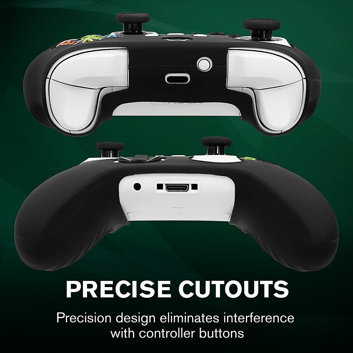 Fosmon Non-Slip Skin Protective Case Cover Compatible with Xbox Series X/S Controller (2 Pack - Black), Sweat Proof Silicone Rubber Gel Skin with 8 Thumb Grips Analog Cap