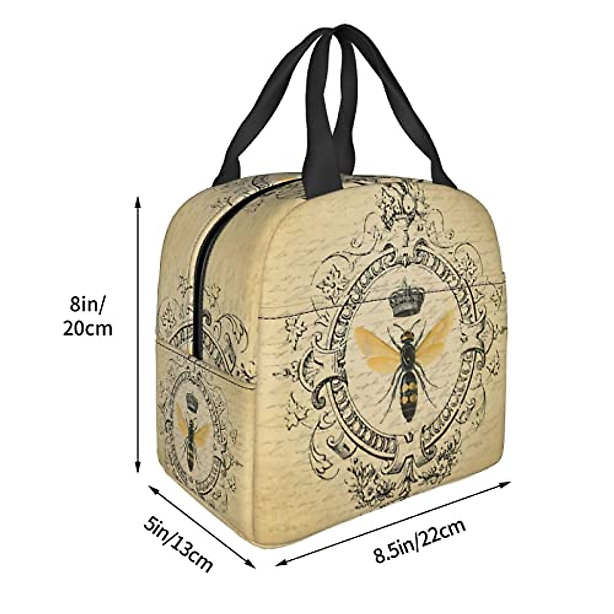 srufqsi Vintage Bee Lunch Bag Insulated Water-Resistant Tote Bag Reusable Lunch Box For Picnic Travel