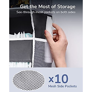 ULG 1-Pack Over Door Organizer with 5 Large Pockets 10 Mesh Side Pockets, 44 lbs Weight Capacity Hanging Storage Organizer with Clear Window for Bedroom Nursery, Kids Toys, Shoes, Diapers, Dark Grey