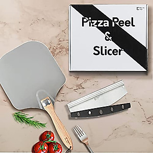 EMPORIO LOGIC Aluminum Metal Pizza Peel 12 x 14 Inch & Pizza Cutter Slicer 14" |Foldable Pizza Paddle for Easy Storage| Pizza Spatula & Knife for Baking Pizza, Dough, Bread & Pastry| Ideal Pizza Gifts