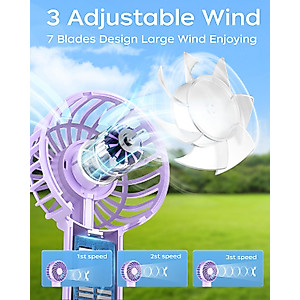 ASNUG Portable Handheld Fan, Mini Portable Fan, 2000mAh Rechargeable USB Fan, 3 Speed Personal Small Desk Fan, Strong Airflow, Super Quiet, Pocket Fan with Carabiner for Girl Women Home Outdoor Indoor