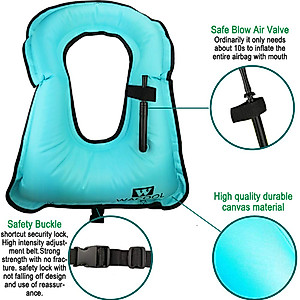 WACOOL Inflatable Snorkel Diving Swimming Scuba Vest Jacket for Adult Youth Kids (Adult, Sky Blue)
