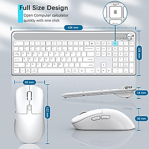 J JOYACCESS Wireless Keyboard and Mouse, Portable Wireless Keyboard,Ergonomic Keyboard Mouse Combo,Designed with Volume Knob and Numeric Keypad, Compatible with Most OS/PC/Window/Mac-Silver White