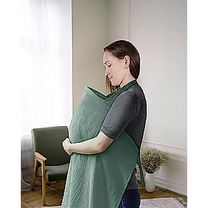Muslin Nursing Cover for Breastfeeding, Breathable Privacy Nursing Covers with Arch Neckline for Mom, Soft Cotton Multi-use Nursing Apron (Roman Green)