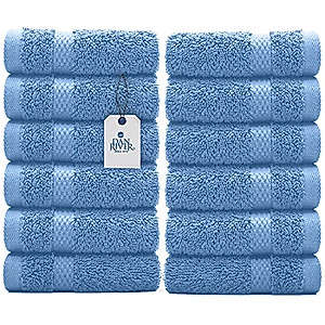 DAN RIVER 100% Cotton Face Towels 12 Pack - Premium Quality Washcloths Soft and Highly Absorbent Towels for Bathroom, Spa, Gym - Quick Dry Essential for Body and Daily Use 12x12 in, 600 GSM – M Blue