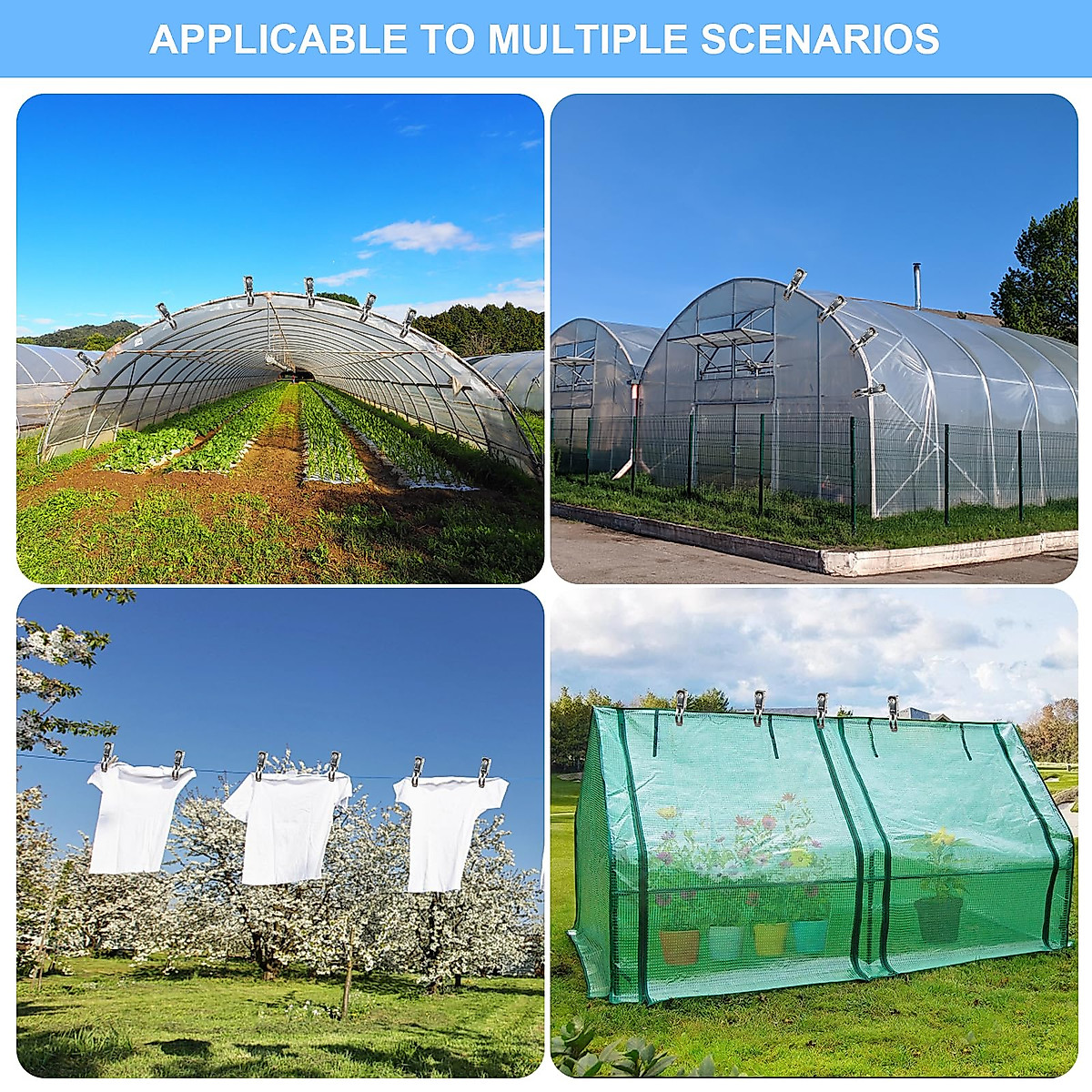 50 Pcs Garden Clips, 2.3 inch Greenhouse Clamps, Stainless Steel Greenhouse Clip for Netting, Heavy Duty Row Cover Clips with a Strong Grip for Shade Cloth or Plant Cover on Gardening Hoops karmiero