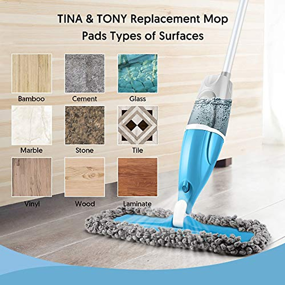 TINA&TONY Microfiber Spray Mop Replacement Heads 15.7", Washable Floor Cleaning Pads for Wet/Dust Mops Heads Refills Pads Compatible with Bona Floor Care System for Kitchen Home Floor Cleaning,5 Pack