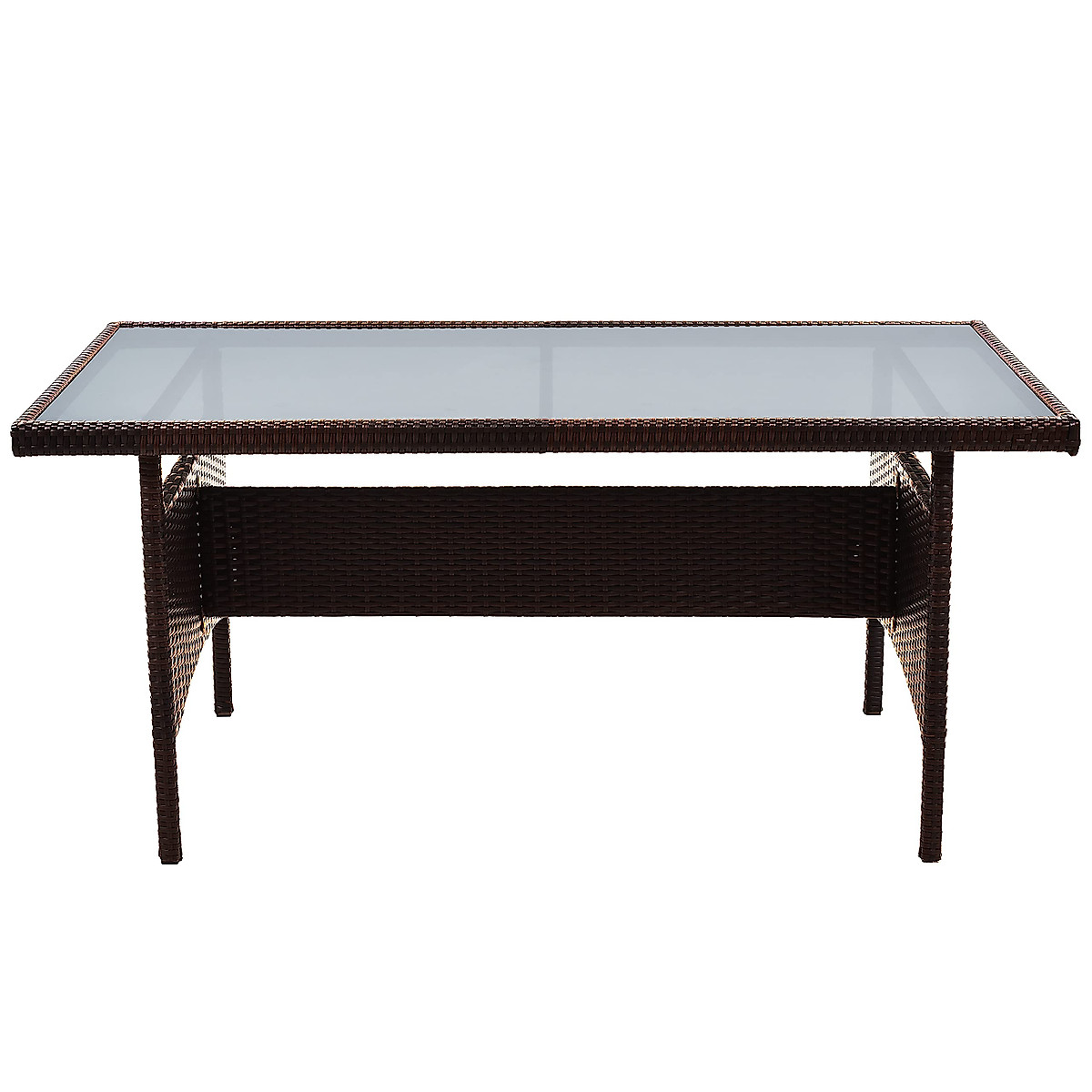 SIYAHOME Conversation 6-Piece Outdoor Patio PE Rattan Sofa, Dining Set with Removable Tempered Glass Tea Table for Backyard, Poolside, Deck, Wicker Cushion, Brown + Blue