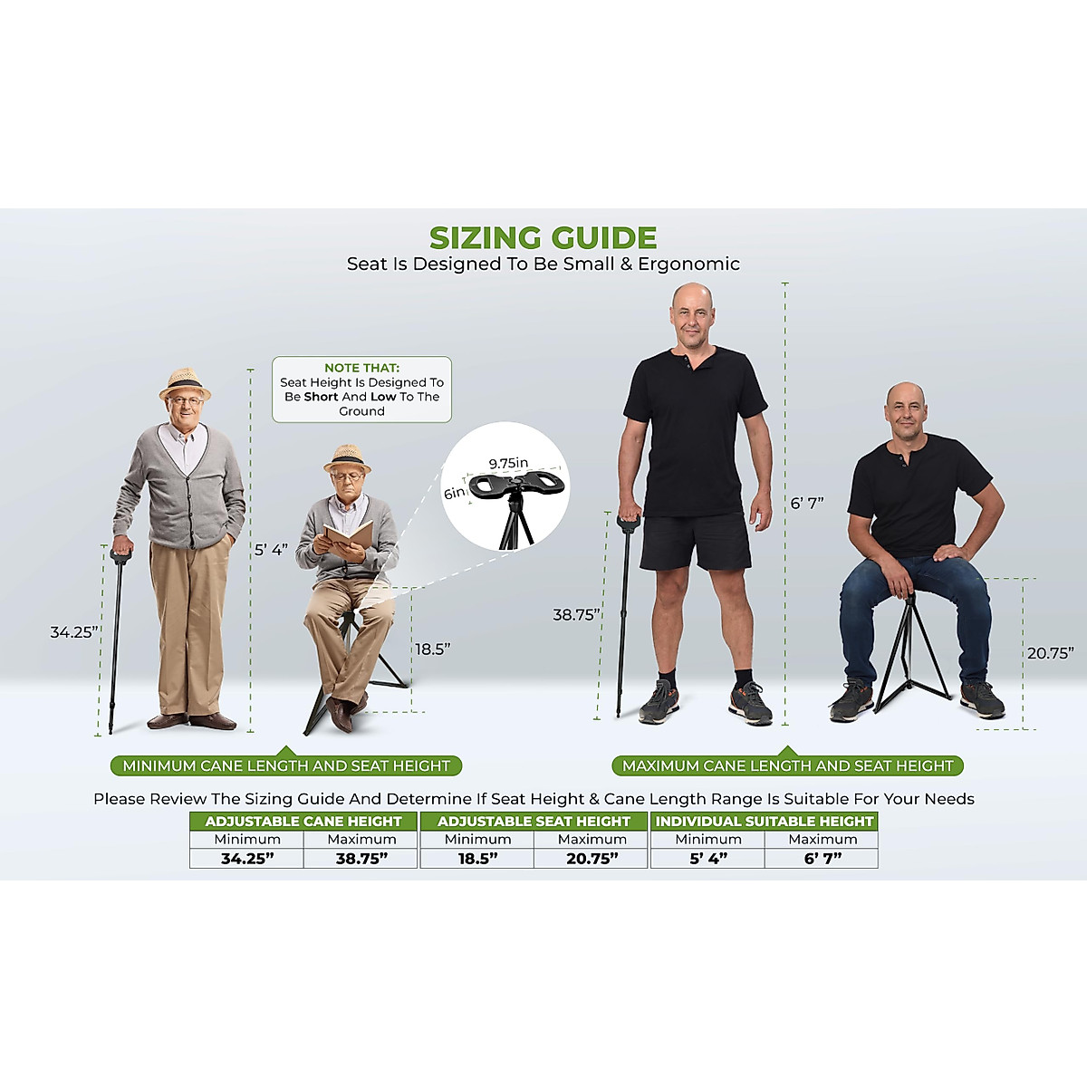 Darza Adjustable Cane with Seat, Walking Stick with Seat, Cane Stool, Lightweight Aluminum and Ergonomic Design, Includes Removable Cushion and Carry Bag with Pocket Storage