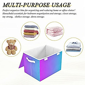 innewgogo Blue Purple Gradient Storage Bins with Lids for Organizing Foldable Storage Box With Lid with Handles Oxford Cloth Storage Cube Box for Study Room