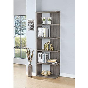 Coaster Home Furnishings 5-Tier Semi-Backless Bookcase Weathered Grey, 11.5"" d x 23.5"" w x 70.75"" h (800553)