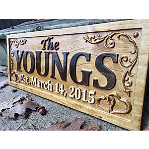 Personalized Family Name Sign Wedding Gift Custom Carved Wooden Signs Last Name Décor Established Wood Plaque 3D Engraved Couple 5 Year Anniversary
