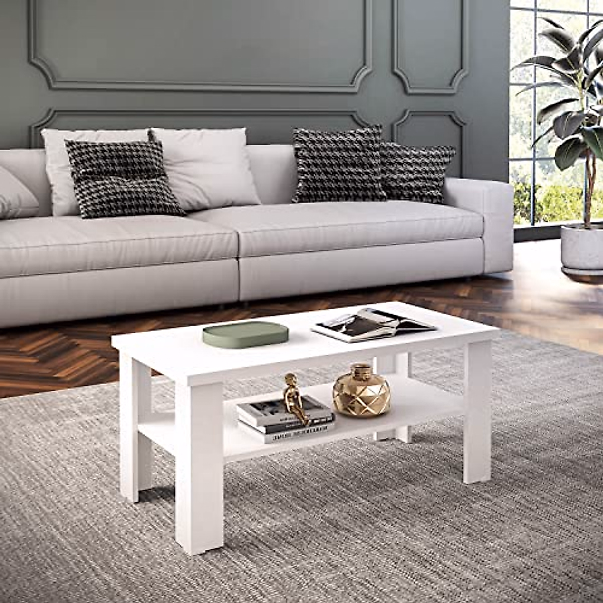 Modern Classic Rectangular Coffee Table for Living Room, Dining Room with Color Combination (White)