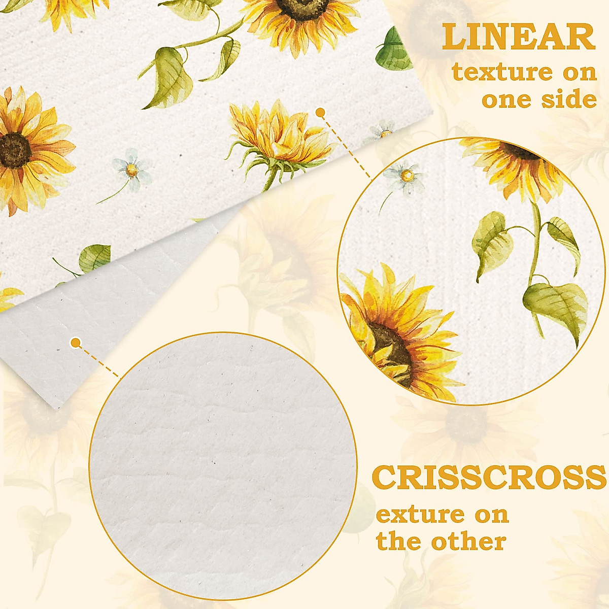 Whaline Sunflower Swedish Kitchen Dishcloth Watercolor Spring Summer Flower Cotton Kitchen Towel Floral Absorbent Dishcloth for Party Home Housewarming Cleaning Counter Wipes, 7 x 8 Inch, 4Pcs