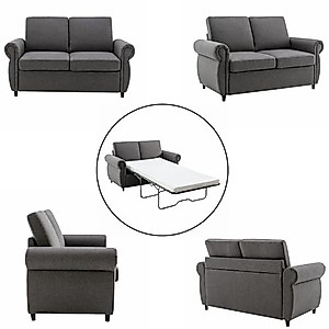 Gagawin Pull Out Sofa Bed, 2-in-1 Convertible Sleeper Sofa with Folding Foam Mattress, Linen Upholstery Sleeper Loveseat Couch with Pull Out Bed for Guest Room Living Room Bedroom (Gray)