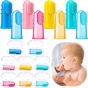 Zopeal 8 Sets Baby Finger Toothbrush for Toddler Kids Silicone Soft Finger Toothbrush for Infant Toddler Training Teething Oral Cleaning Massaging