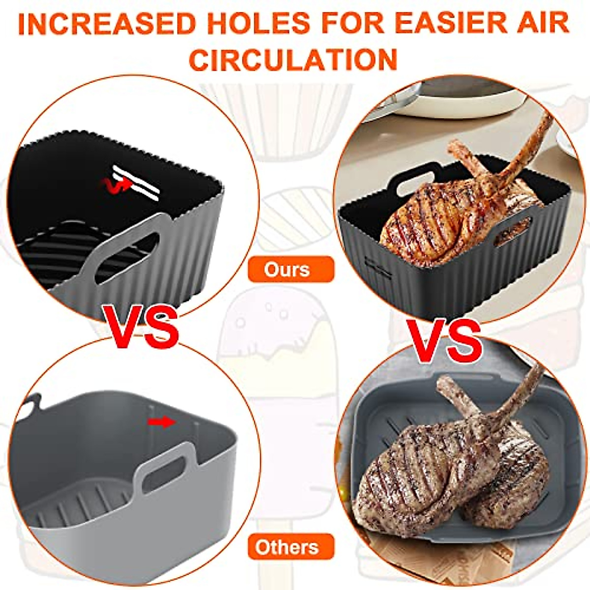 Air Fryer Silicone Liners - 4Pcs Rectangular Reusable Silicone Pot for Ninja Foodi DualZone DZ401/DZ201/DZ090/DZ550, 8/9/10 Quarts Dual Air Fryers Basket Insert Accessories with Gloves and Tongs