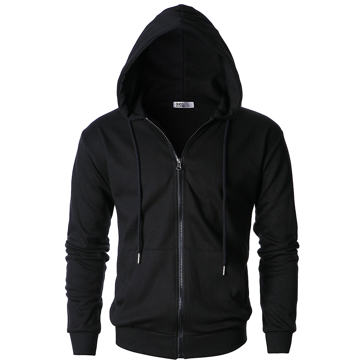 Ohoo Men's Zip Up Hoodie Lightweight Slim Fit Sweatshirt Full Zip Solid Color Hooded Jacket / DCF102-BLACK-S
