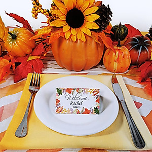 100 Pcs Autumn Thanksgiving Place Cards Fall Leave Escort Cards with Floral Leaf Prints Table Guest Seating Name Cards Number Cards Buffet Food Cards 3.5" x 2" for Harvest Party Table Setting