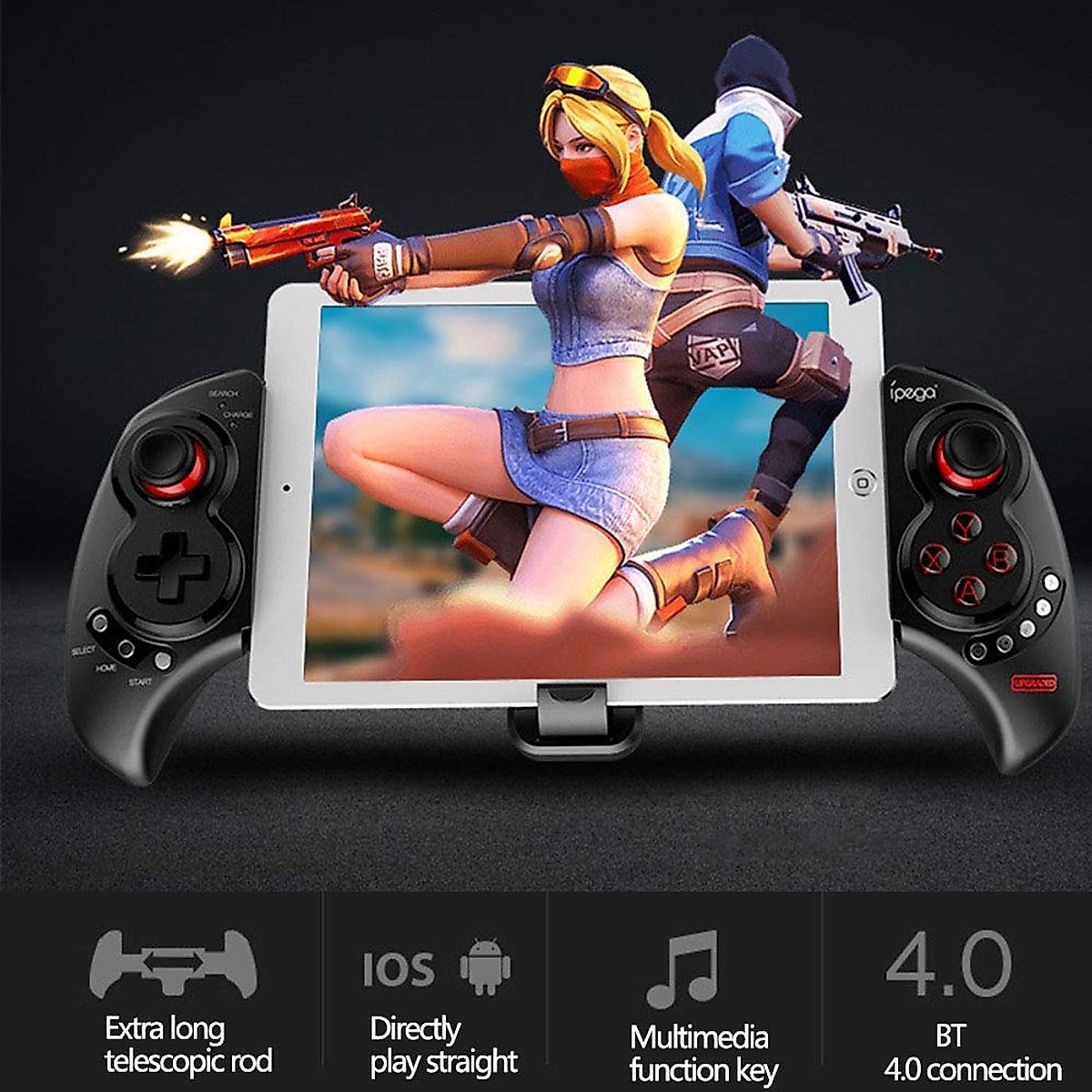ipega PG-9023S Mobile Game Controller, Wireless 4.0 Gamepad PUBG Trigger Mobile Phone Telescopic Controller Joy Stick for iPhone Compatible with 5-10" iOS(iOS 11-13.3)/Android Phone PC Tablet TV Box